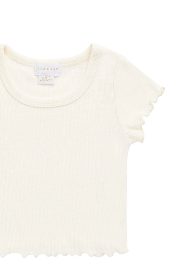 Fine Rib Cotton Ines Top | Parchment - Moo Baba